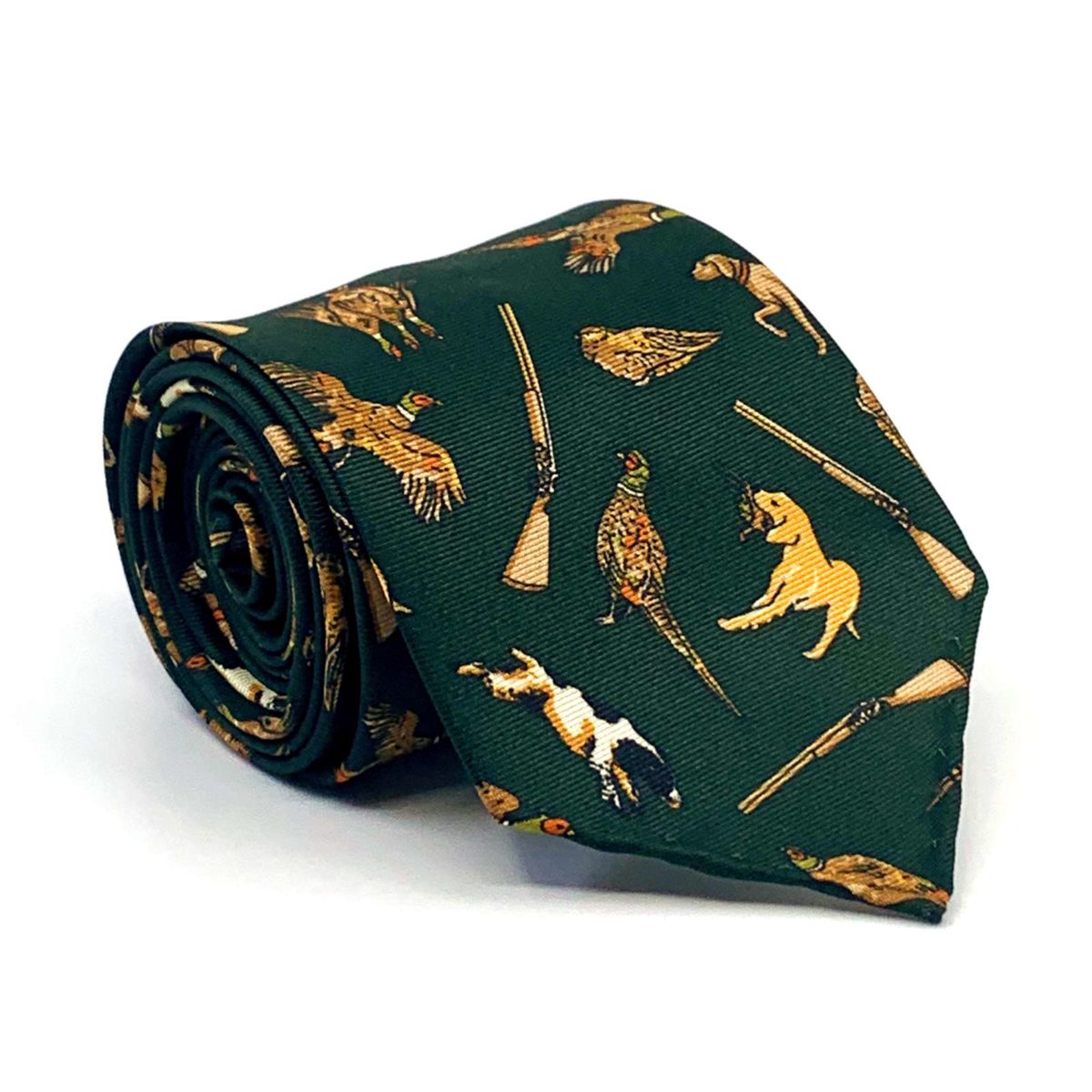 The Dons Club Forest Green Hunting Motif Printed Silk Tie – Analogue ...